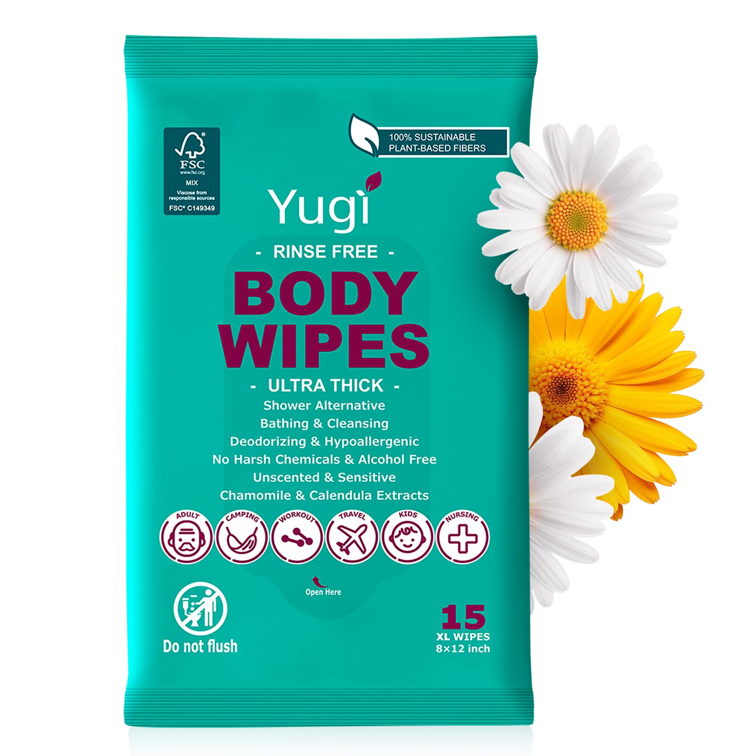 Body wipes (1 packs)15 XL ultra thick shower wipes for Adult Bathing ...